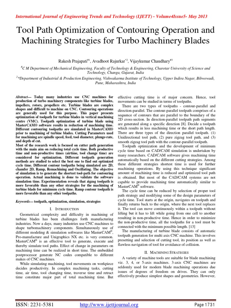 Tool Path Optimization of Contouring Operation and Machining Strategies ...