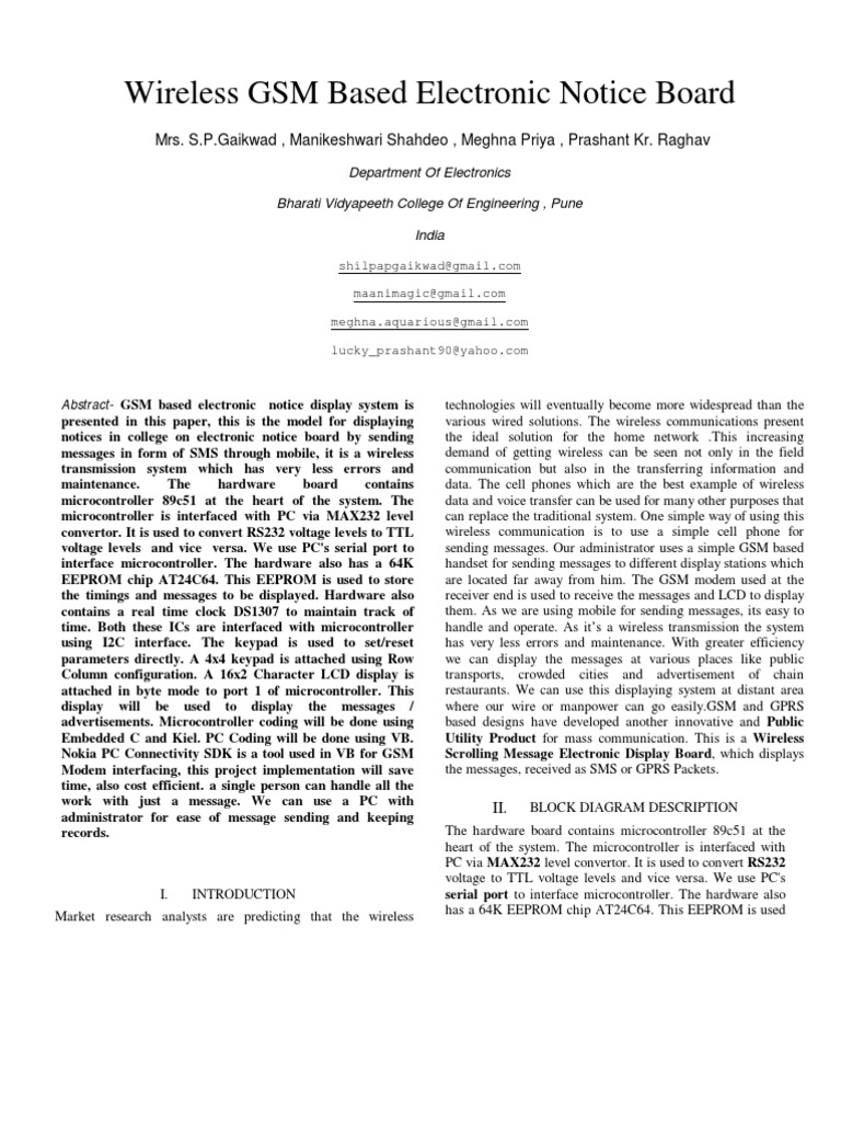 Wireless GSM Based Electronic Notice Board | Download Free PDF ...