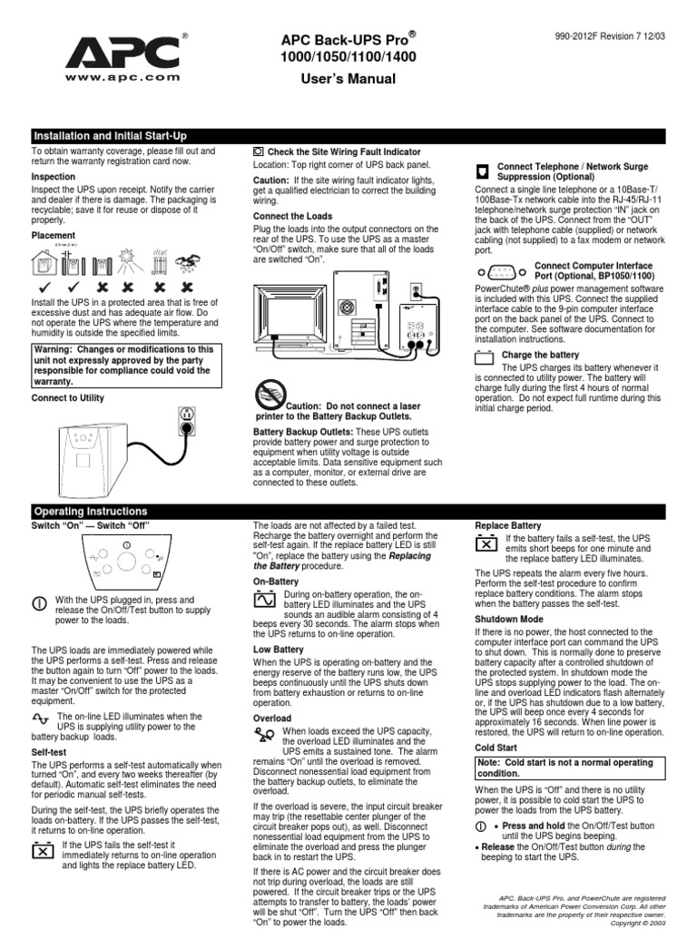 Apc Ups Manual | PDF | Battery (Electricity) | Electrical Connector