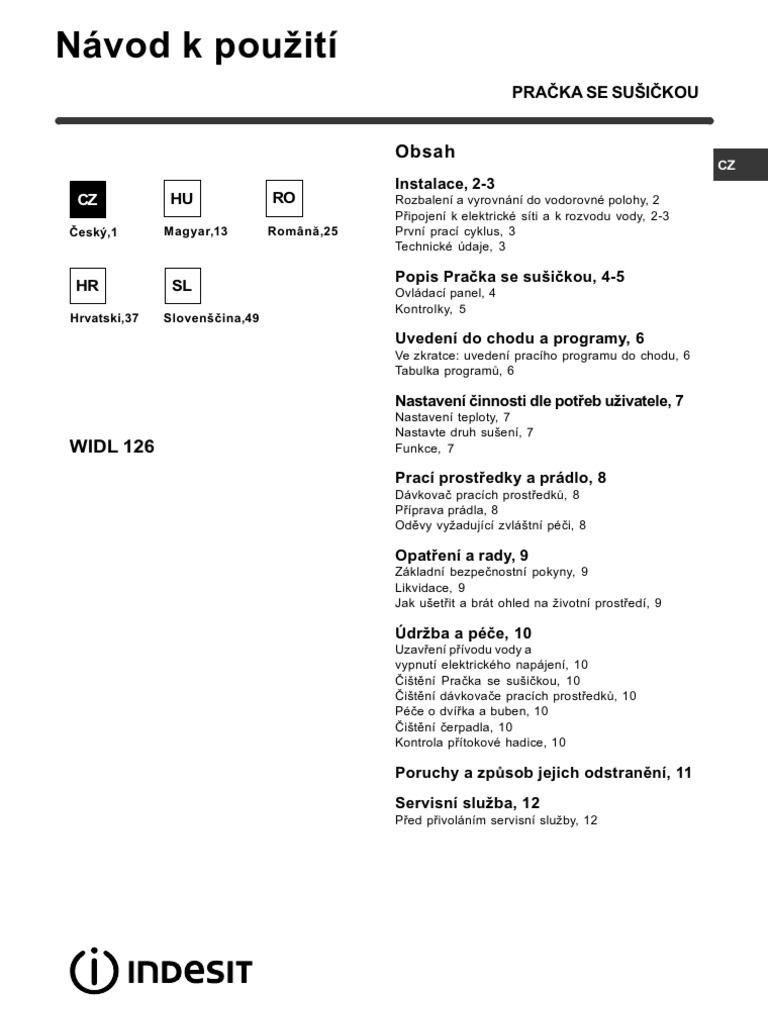 INDESIT Widl 126 | PDF