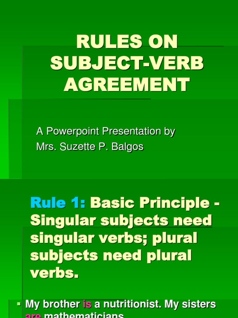 Subject Verb Agreement Powerpoint | PDF | Grammatical Number | Verb
