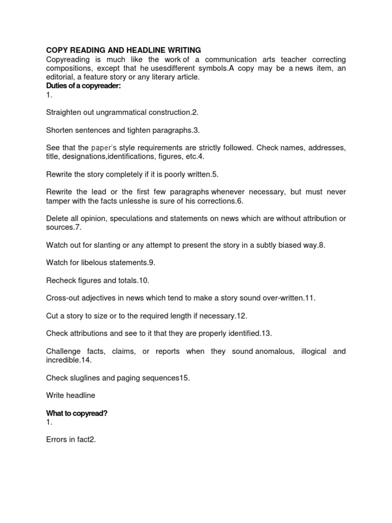 Copy Reading and Headline Writing | PDF | Ellipsis | Paragraph