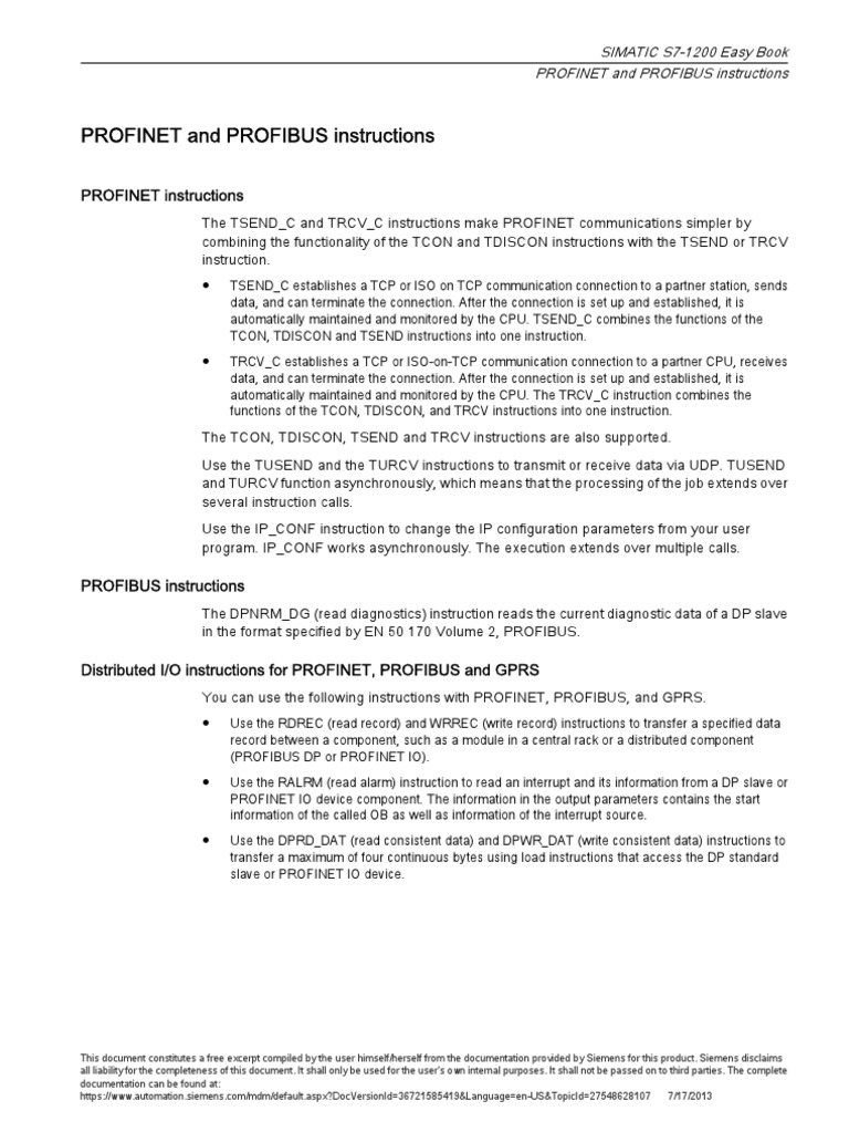 Simatic s7-1200 Easy Book - Profinet and Profibus Instructions | Download Free PDF | Input ...