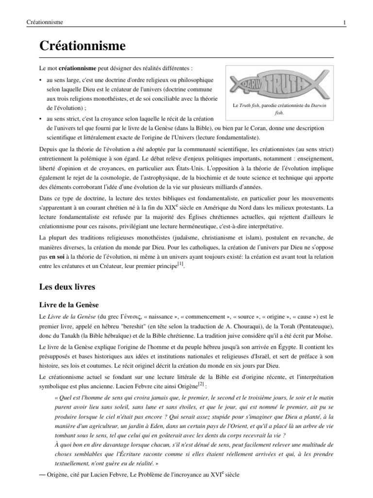 Définition du créationnisme et enjeux | PDF | Créationisme | Religions ...