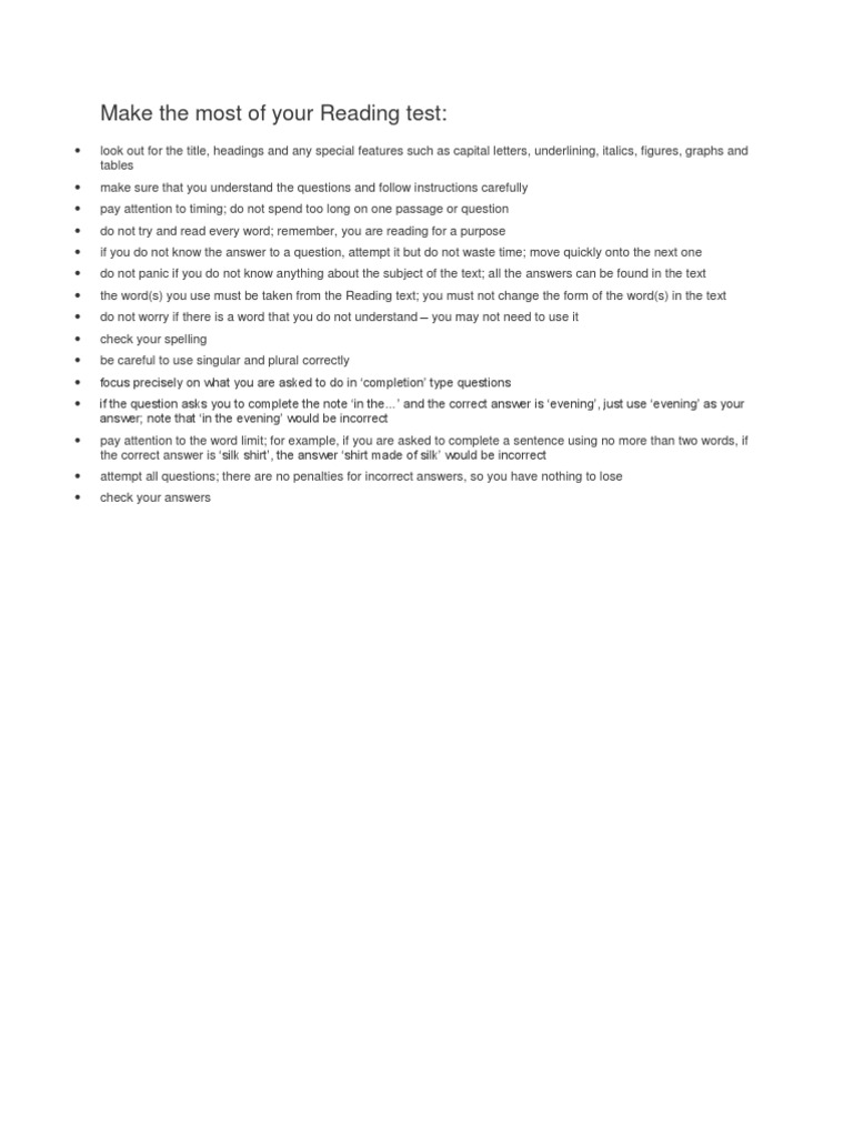 Make The Most of Your Reading Test | PDF | Speed Reading | Test ...