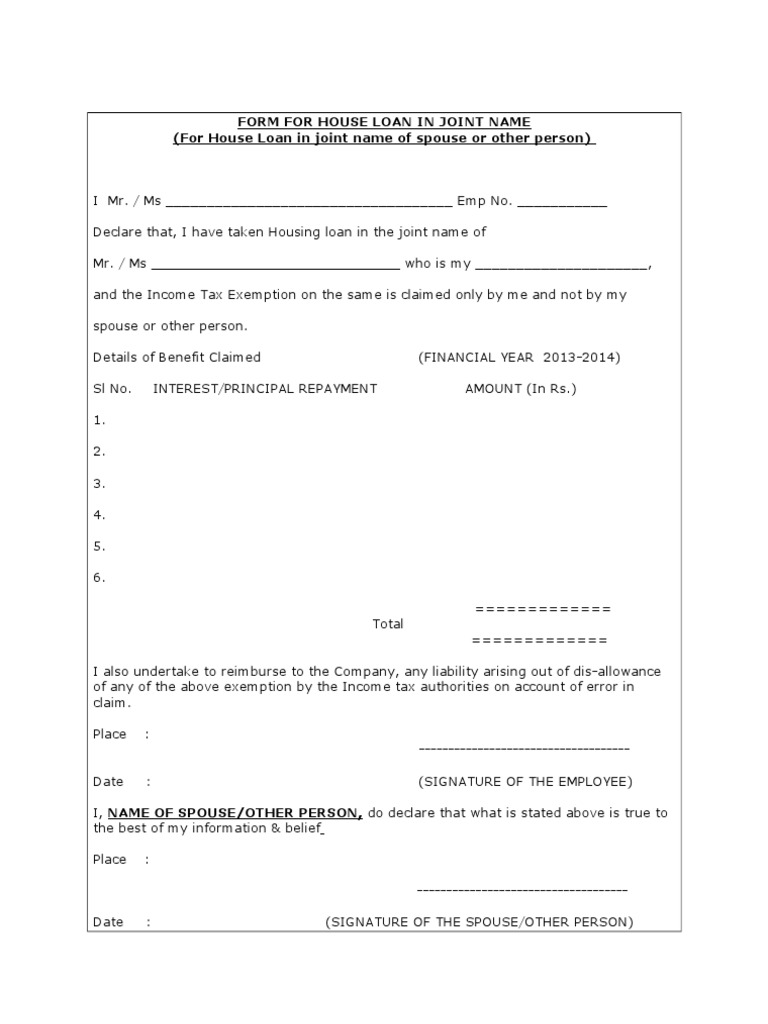 Joint Home Loan Declaration Form | PDF | Personal Finance | Loans