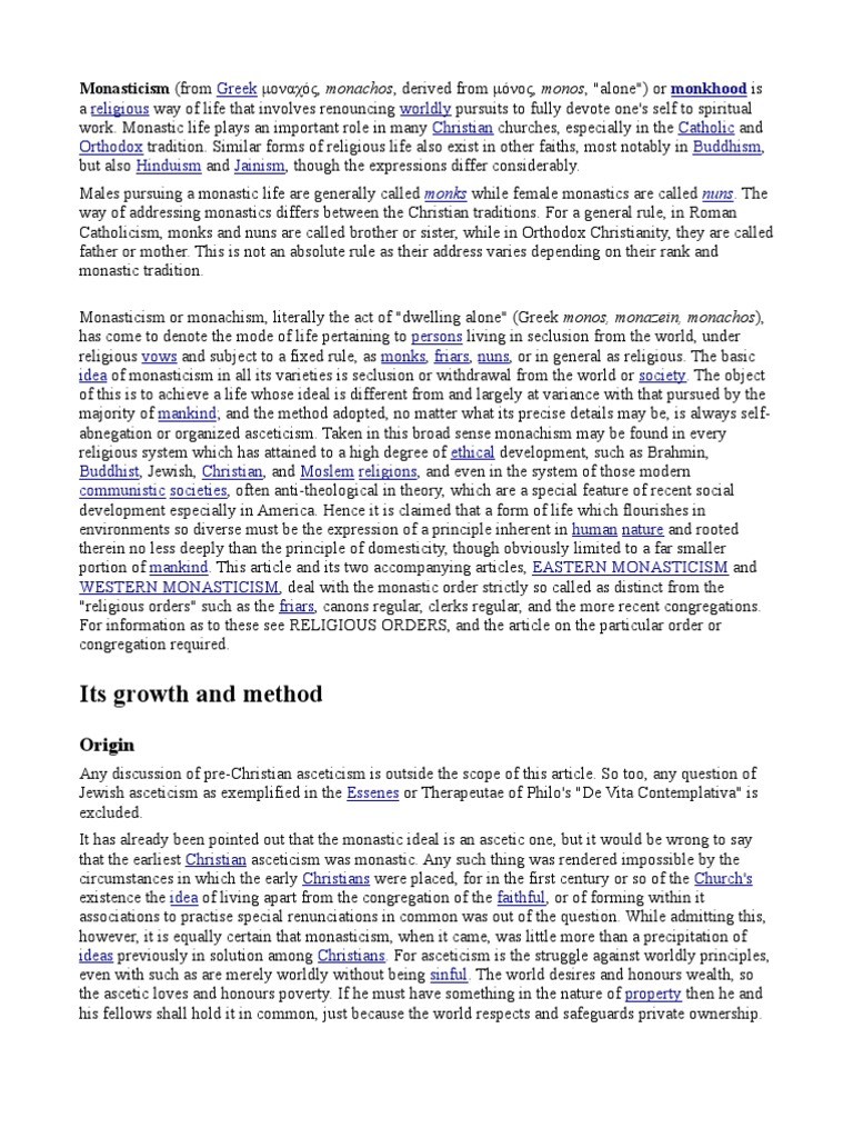 Its Growth and Method: Monasticism (From | PDF | Christian Monasticism ...