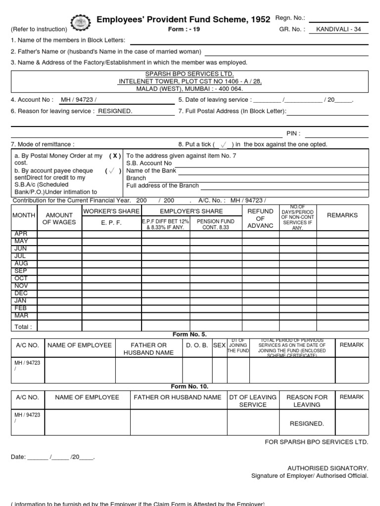 EPF Withdrawal Forms 19 & 10C Guide | PDF | Money Order | Cheque