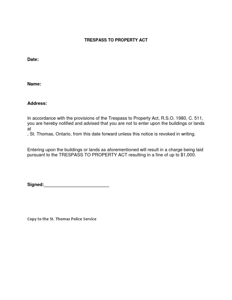 Ontario Trespass Notice Template | PDF | Law