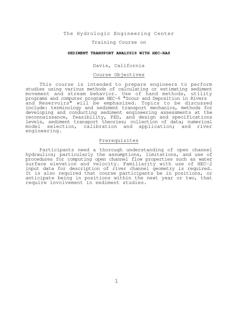 Sediment Transport Analysis With HEC-RAS 2 | PDF | Sediment | River