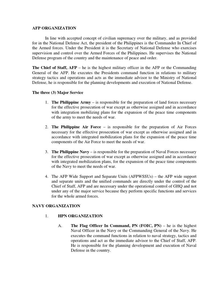 AFP Organization | PDF | United States Armed Forces | Staff (Military)