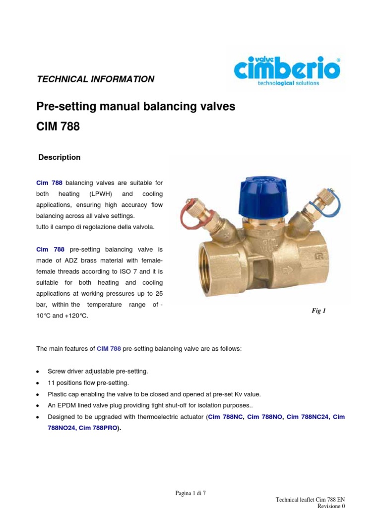 Pre-Setting Manual Balancing Valves CIM 788: Technical Information ...
