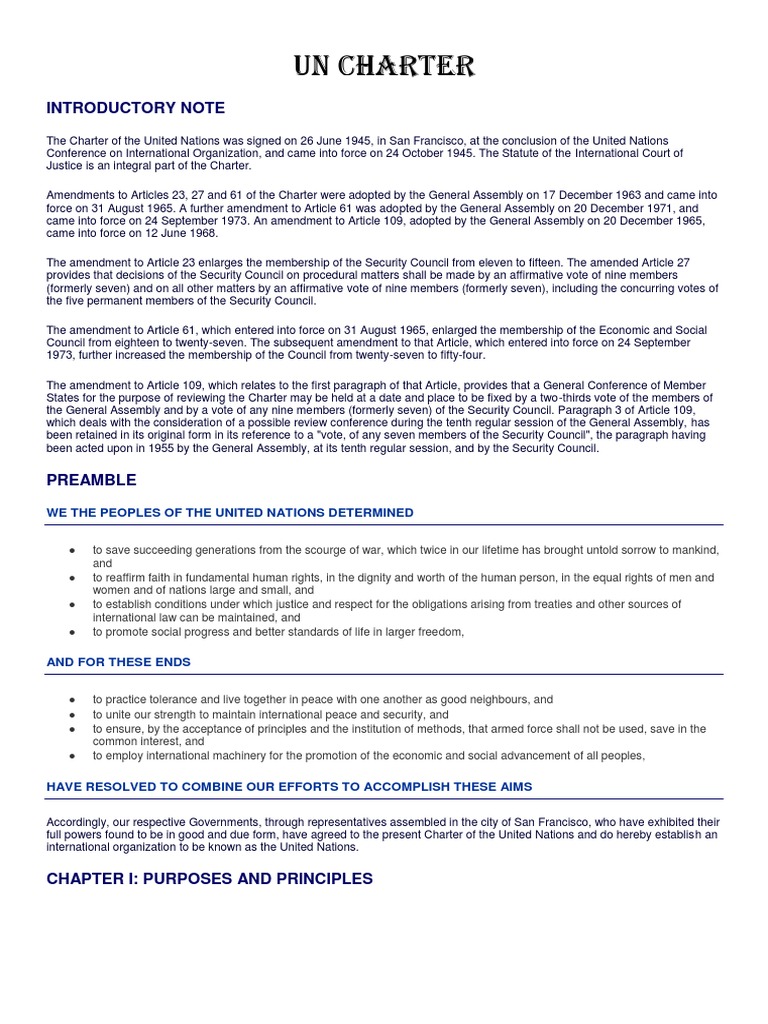 Un Charter | PDF | United Nations General Assembly | United Nations