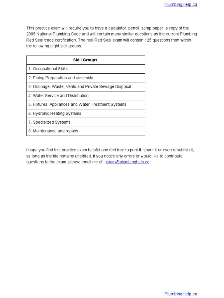 Plumbing Practice Exam | PDF | Pipe (Fluid Conveyance) | Pump