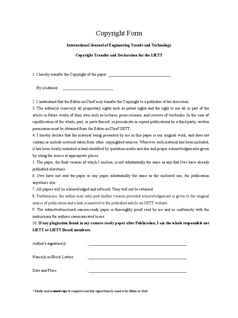 IJETT-Copyright Form | PDF