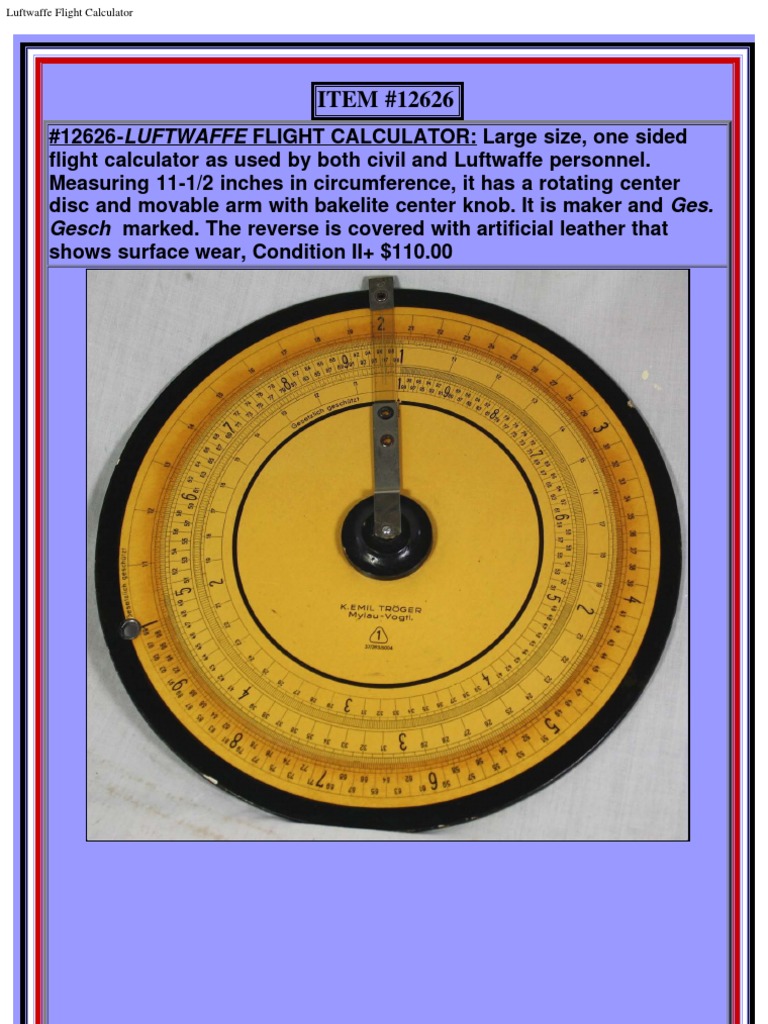 Luftwaffe Flight Calculator for Sale | PDF