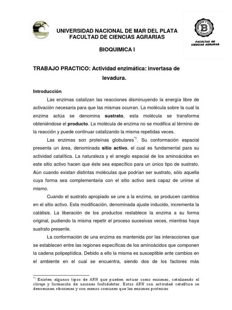 Actividad Enzimática de Invertasa | PDF | Enzima | Sitio activo
