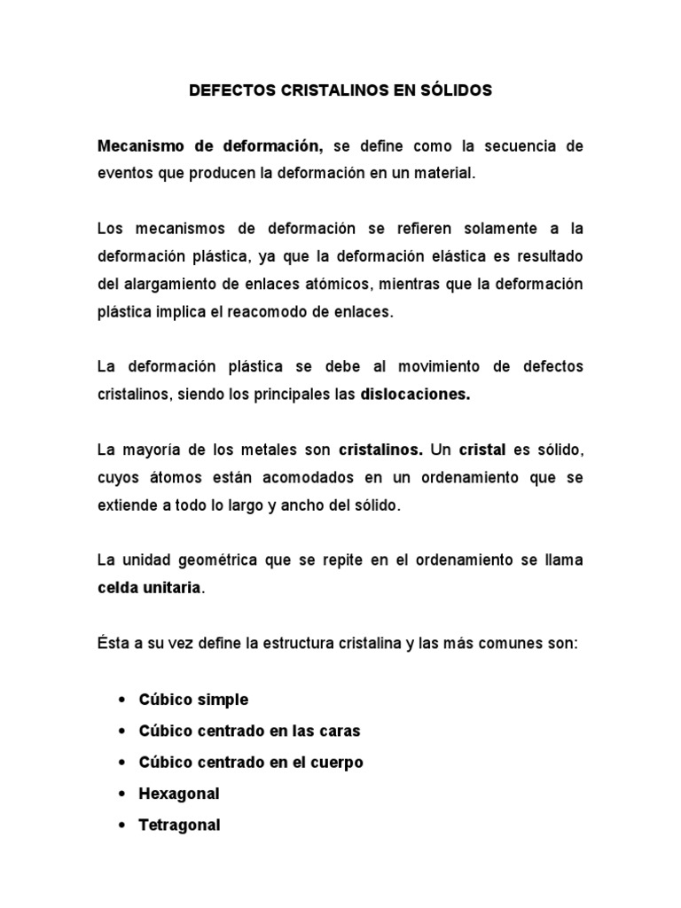 Defectos Cristalinos en Sólidos | PDF | Dislocación | Cristal