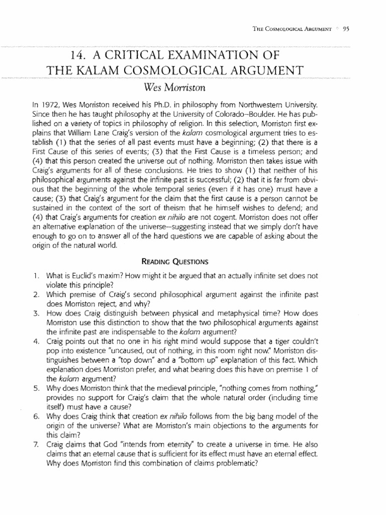 A Critical Examination of the Kalam Cosmological Argument | Causality ...
