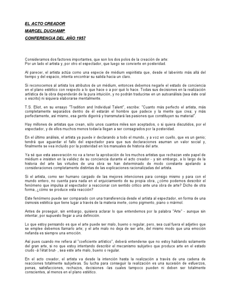Duchamp - El Acto Creador | PDF | Estética | Science