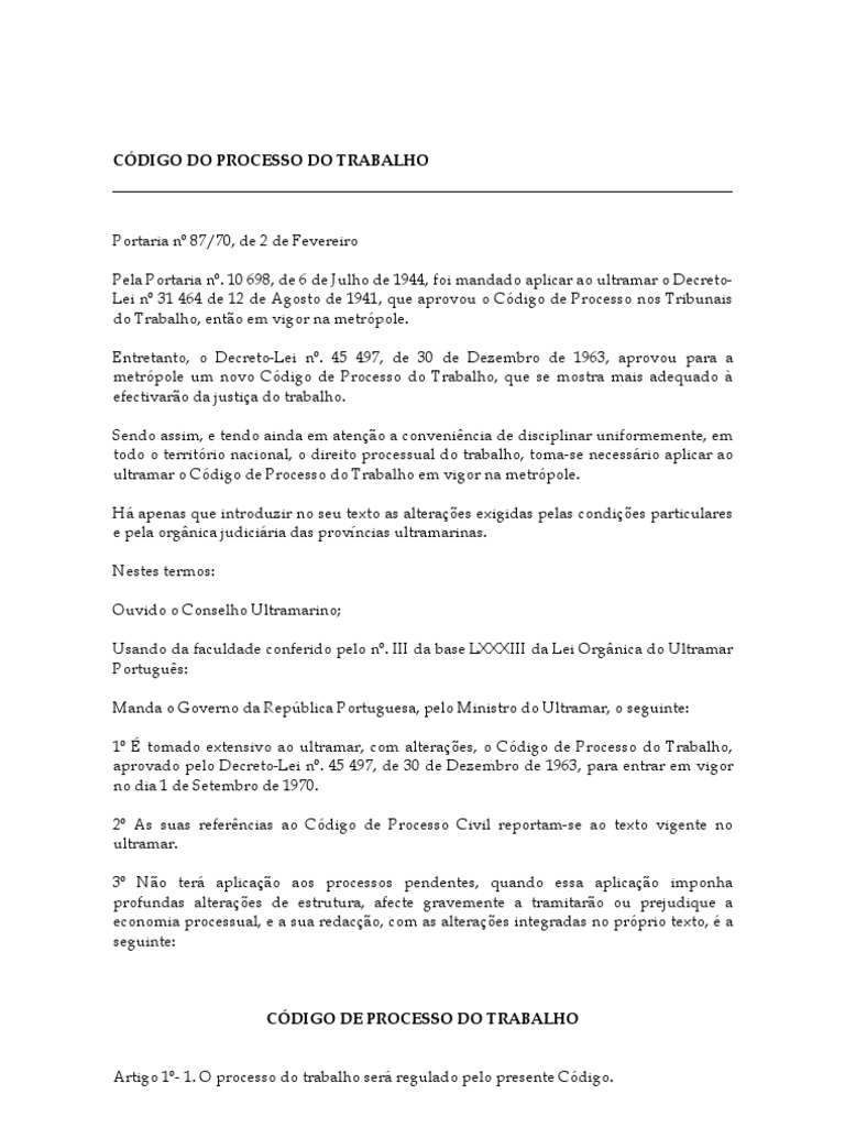 Código Do Processo Do Trabalho | PDF | Sentença (jurídico) | Estatuto