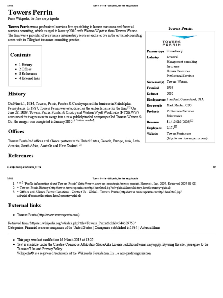 Towers Perrin | PDF | Wikipedia | Actuarial Science