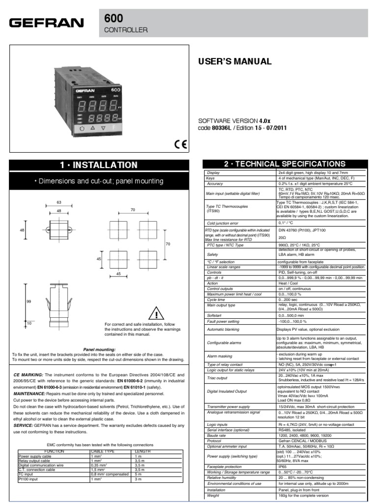 Gefran 600 Controller User Manual | PDF | Power Supply | Relay