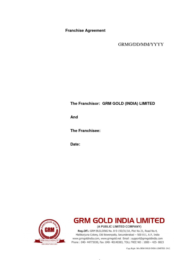 GRM Gold Franchisee Agreement | PDF | Franchising | Intellectual Property