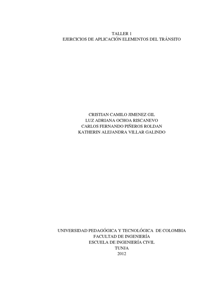 Taller Ejercicios de Aplicacion Elementos Del Transito | PDF | Fuerza | Percepción