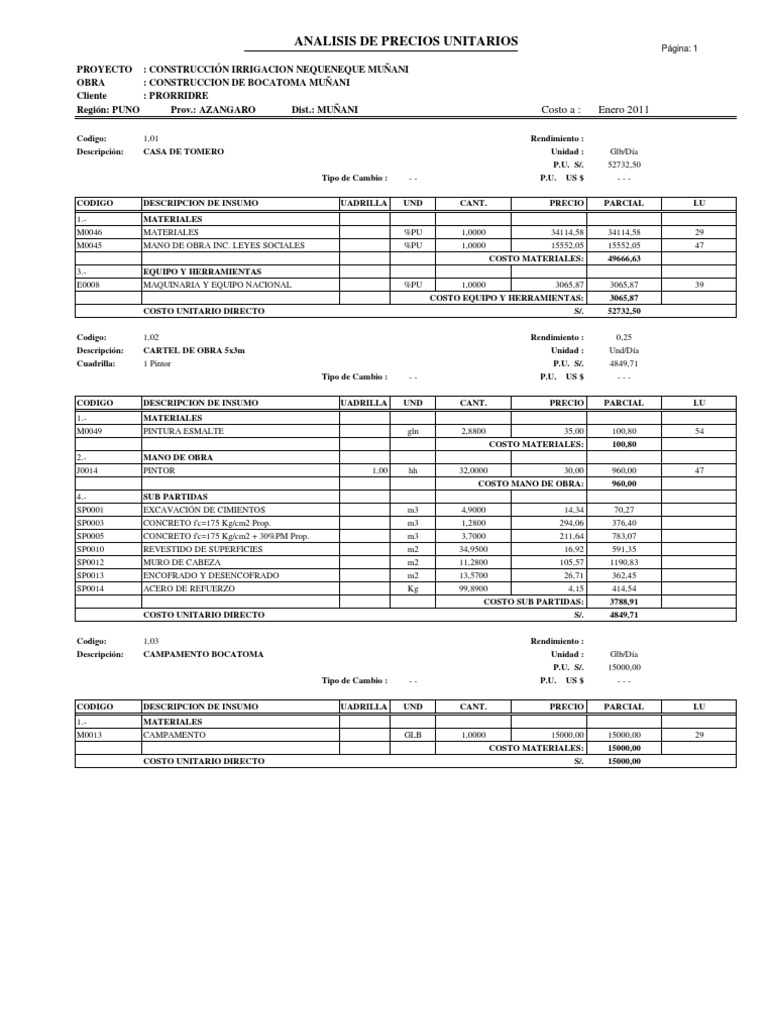 Analisis de Precios Unitarios PDF | PDF | Business | Science