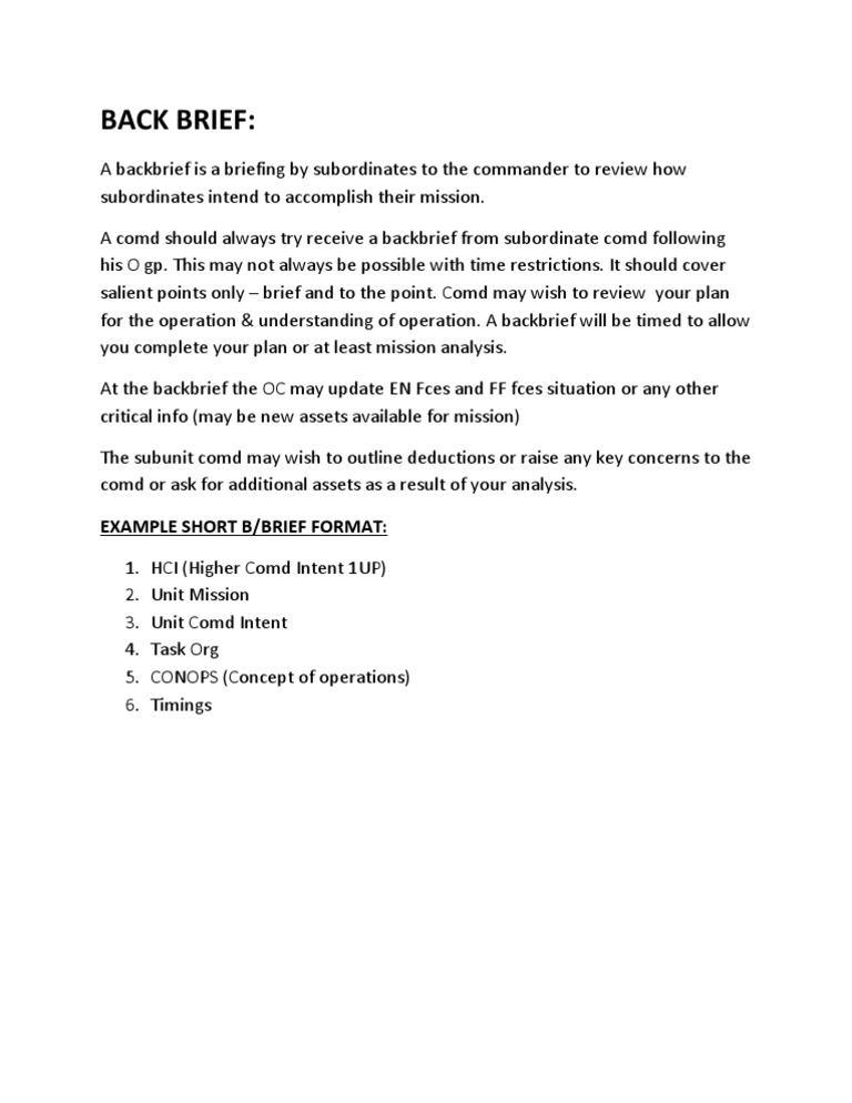 Essential Backbrief Format for Commanders | PDF