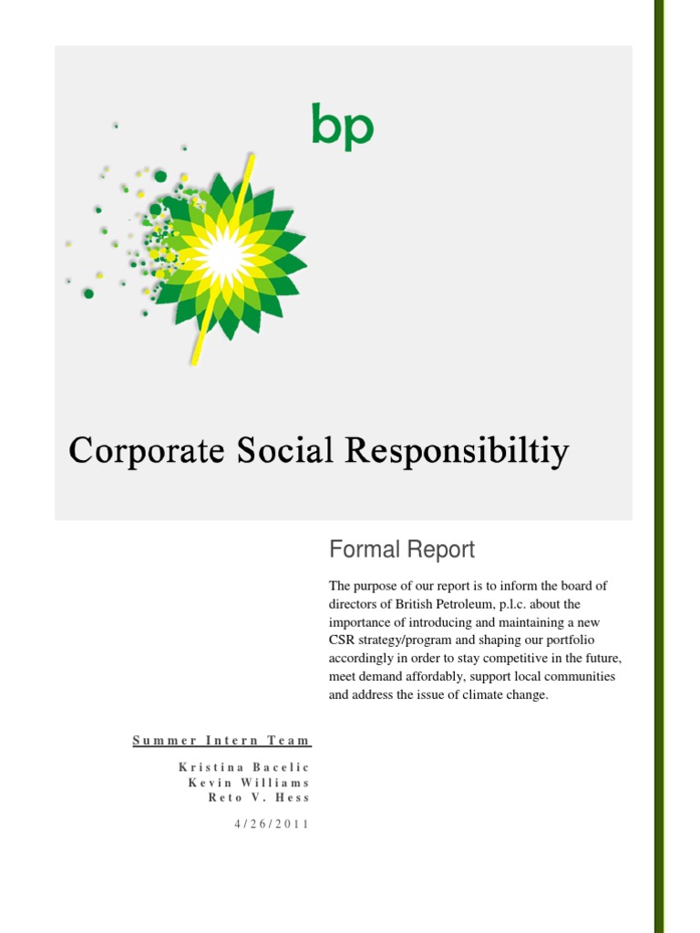 British Petroleum | Corporate Social Responsibility | Bp
