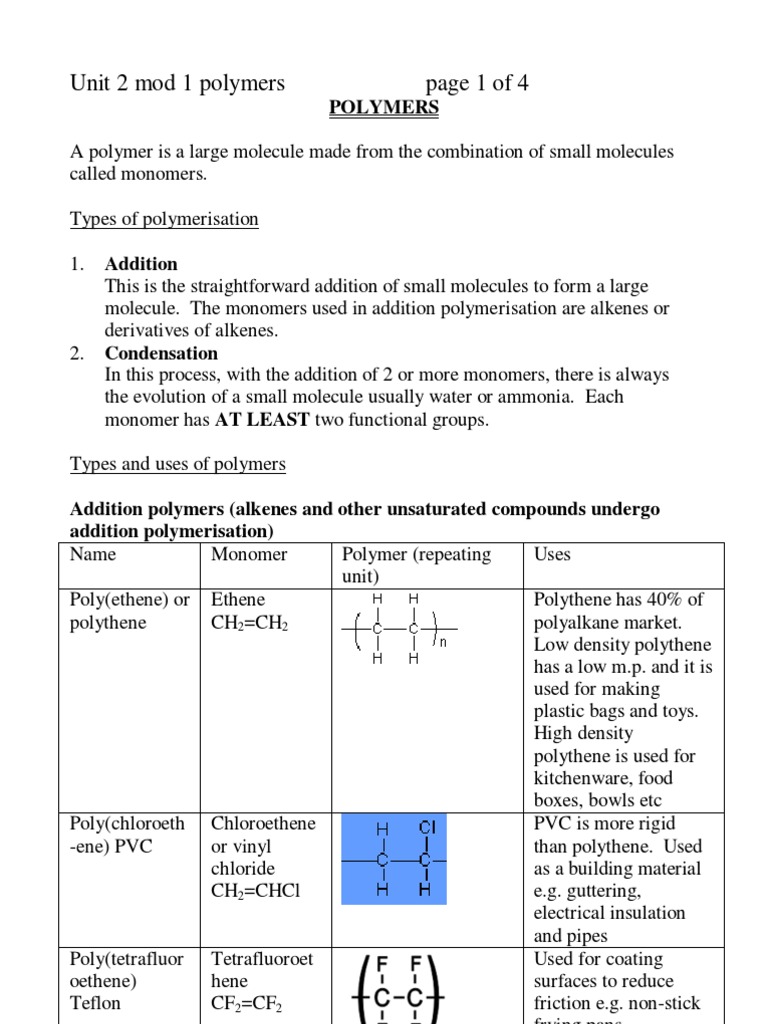 Unit 2 Mod 1 Polymers | PDF | Polymerization | Polymers