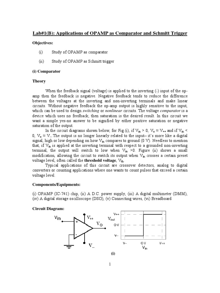 Applications of Opamp As Comparators & Schmitt Trigger | PDF | Operational Amplifier | Electronics