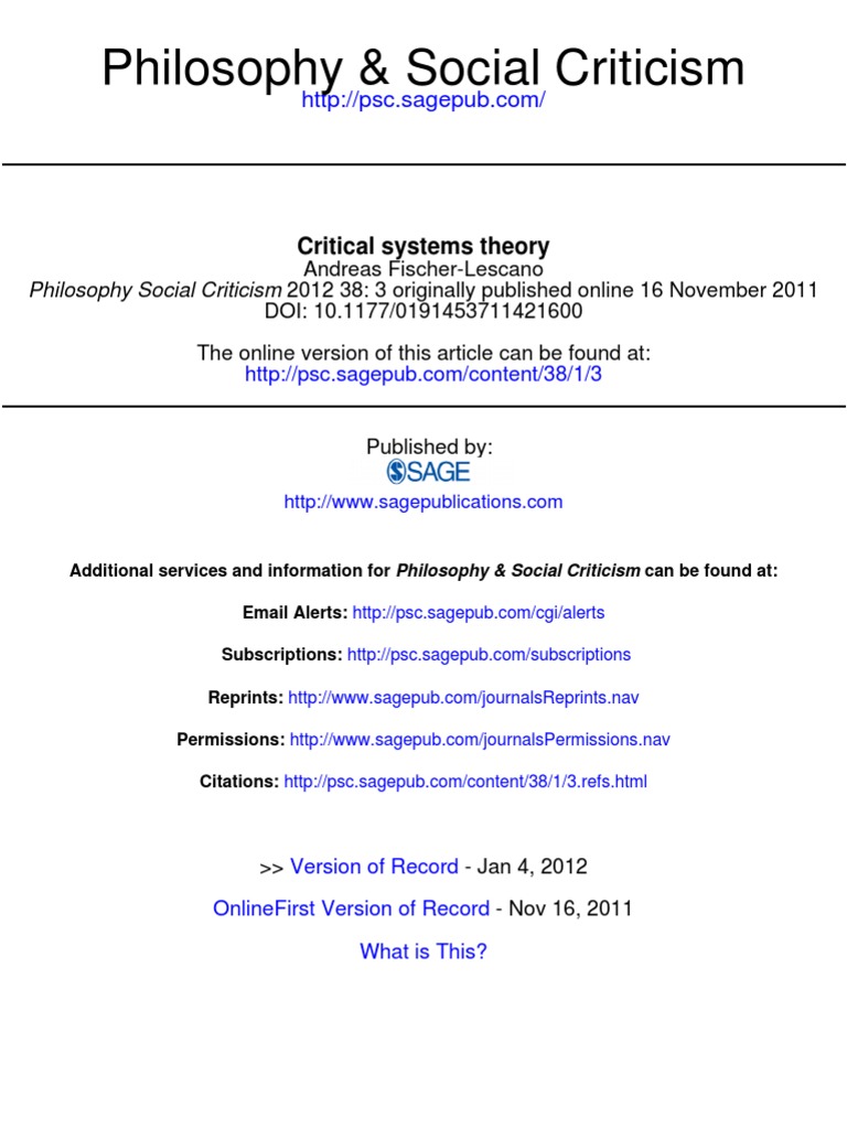 Critical Systems Theory | PDF | Frankfurt School | Theodor W. Adorno
