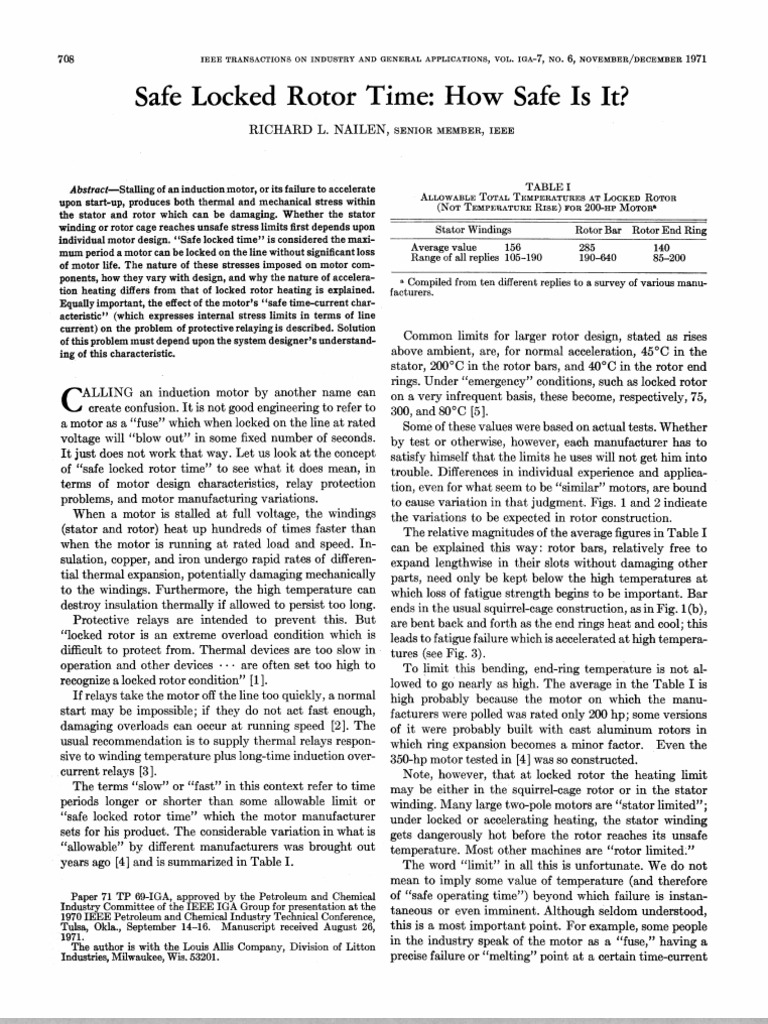 Safe Locked Rotor Time How Safe Is It | PDF | Relay | Electromagnetism