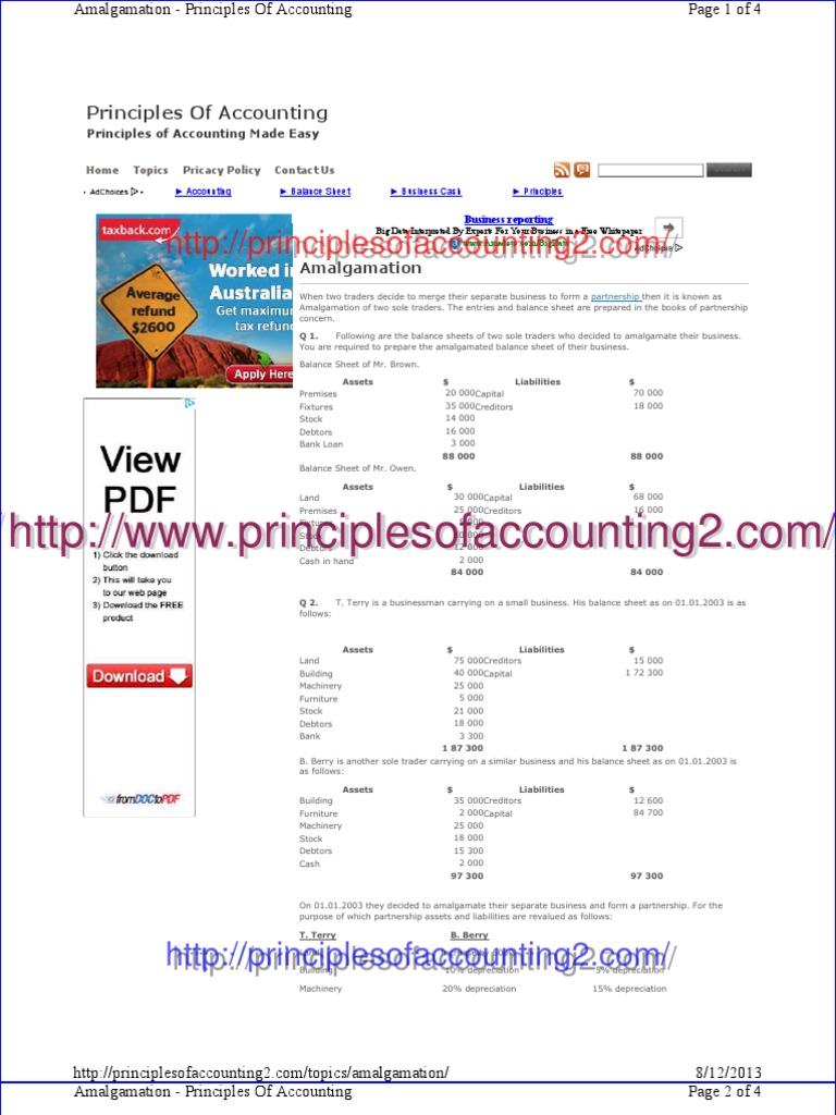 Amalgamation - Principles of Accounting | PDF | Book Value | Balance Sheet