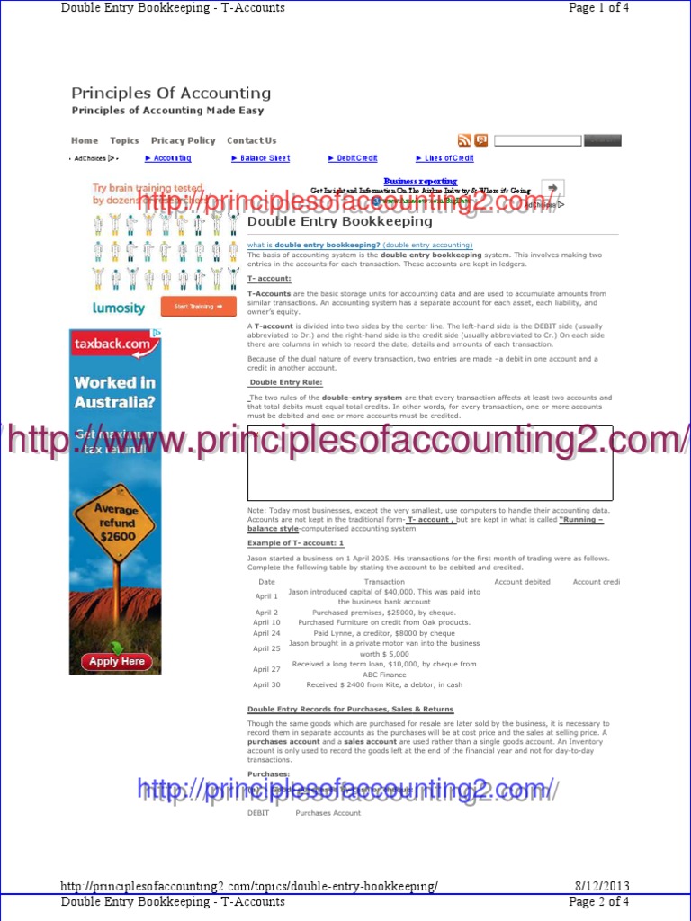 Double Entry Bookkeeping Explained | PDF | Debits And Credits | Bookkeeping