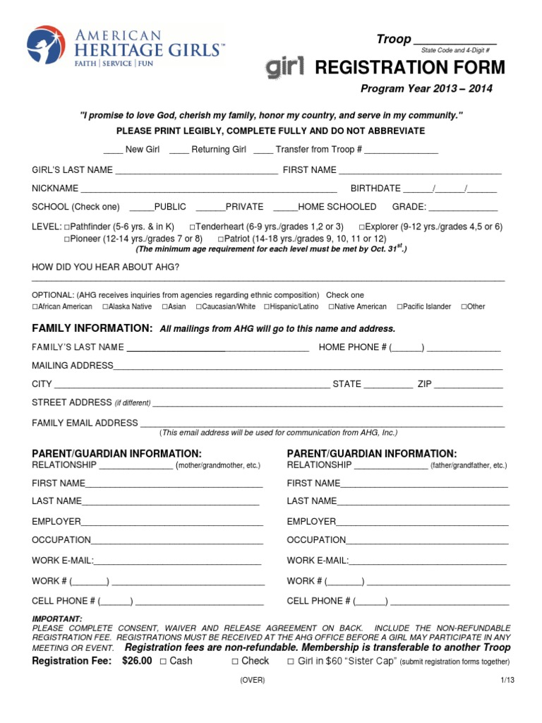 Girl Member Reg Waiver Form | PDF | Consent | Address (Geography)