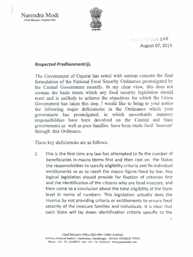 Narendra Modi's Letter To The Prime Minister | PDF