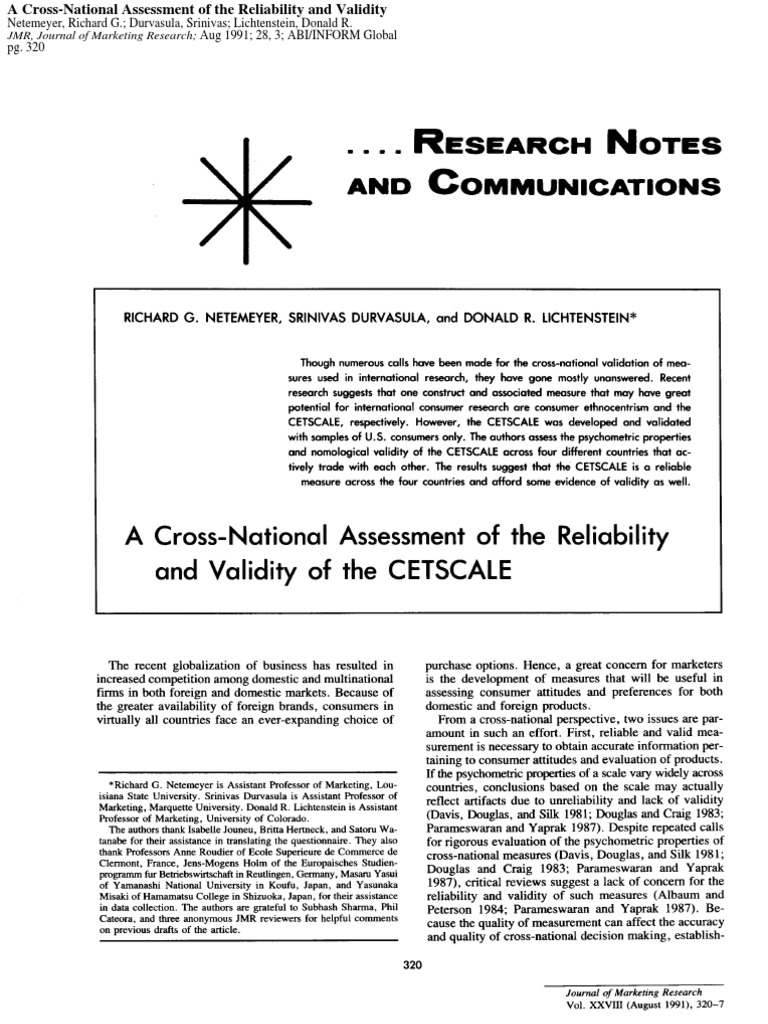 1991 Netemeyer Et Al A Cross-National Assessment of The Reliability and ...