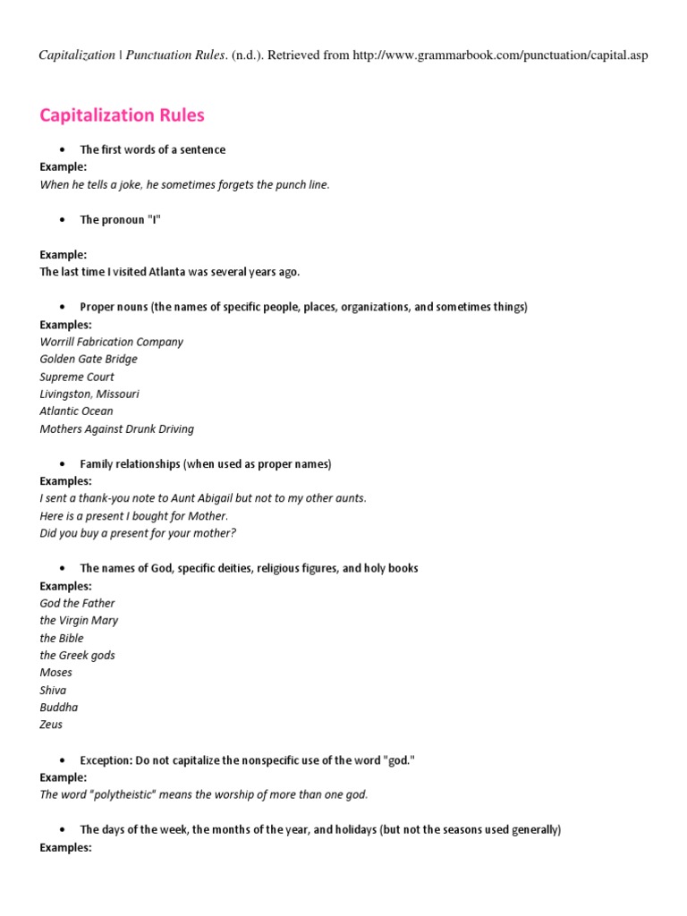 Rules For Capitalization Of Nouns