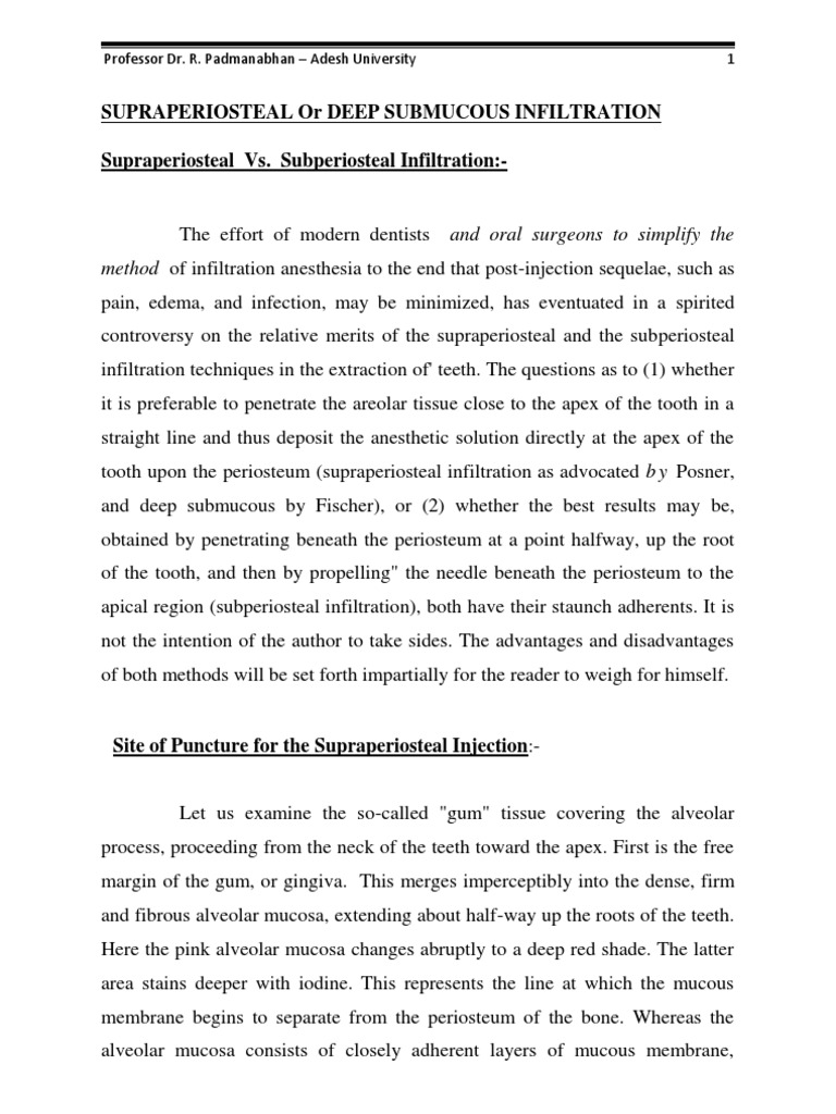 Supraperiosteal or Deep Submucous Infiltration | PDF | Injection ...