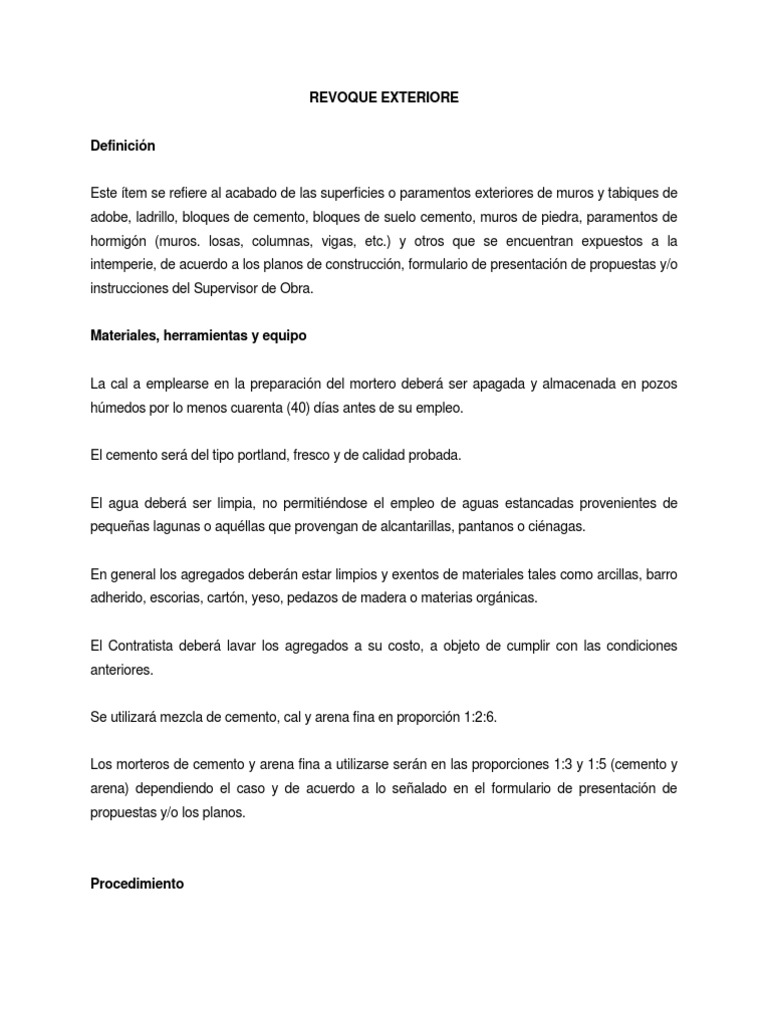 Tipos y Procedimientos de Revoque Exterior | PDF | Cemento | Ladrillo