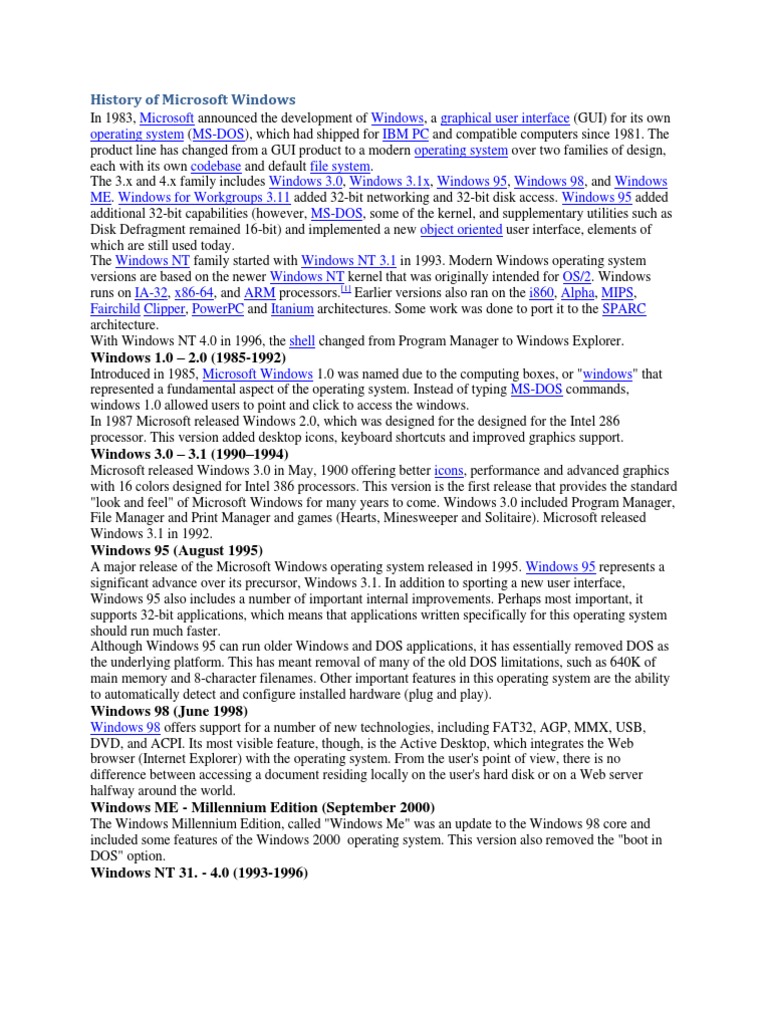 Evolution of Microsoft Windows OS | PDF | Microsoft Windows | Windows Nt