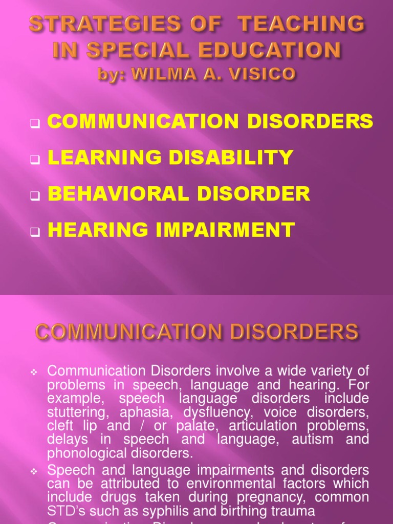 Communication Disorders Learning Disability Behavioral Disorder Hearing ...
