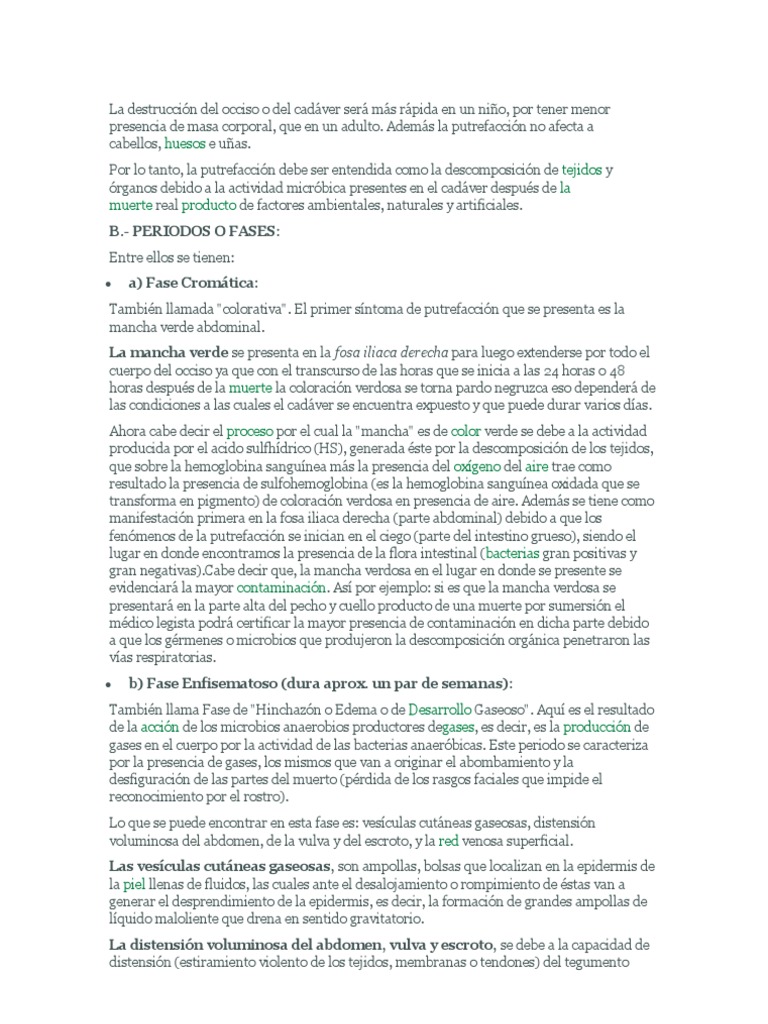 Fases de la Putrefacción Cadavérica | PDF | Descomposición | Abdomen