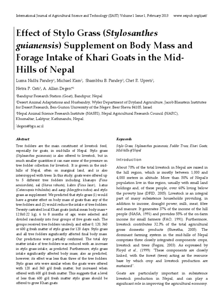 Effect of Stylo Grass (Stylosanthes Guianensis) Supplement On Body Mass ...