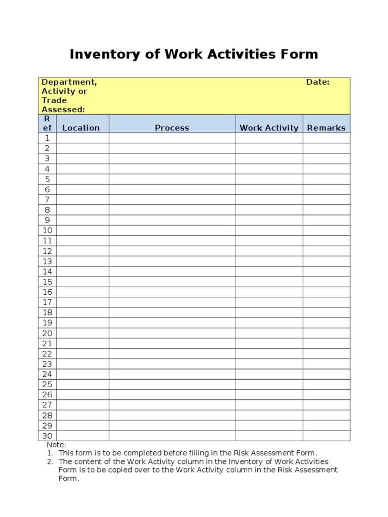 Inventory of Work Activities Form | PDF | Finance & Money Management ...