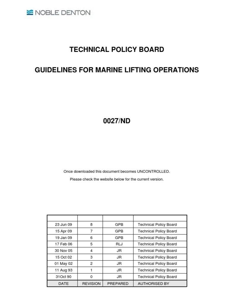 NOBLE & DENTON: Guidelines For Marine Lifting Operations | PDF | Crane ...